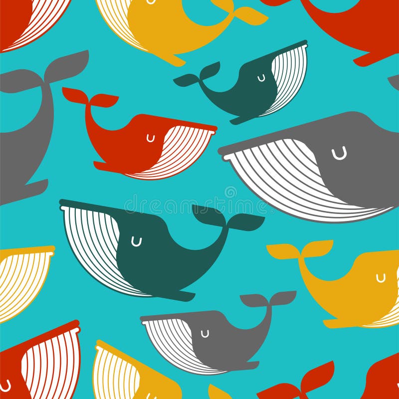 Whale Pattern Seamless. Large Mammal Under Water Background Stock ...