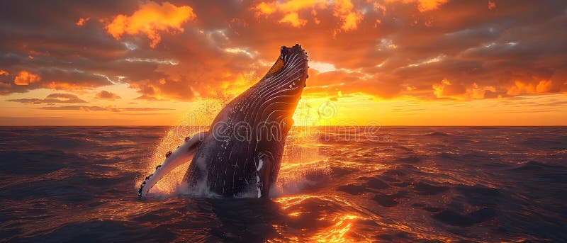 Whale S Sunset Dance in Minimalist Ocean Symphony. Concept Whales ...
