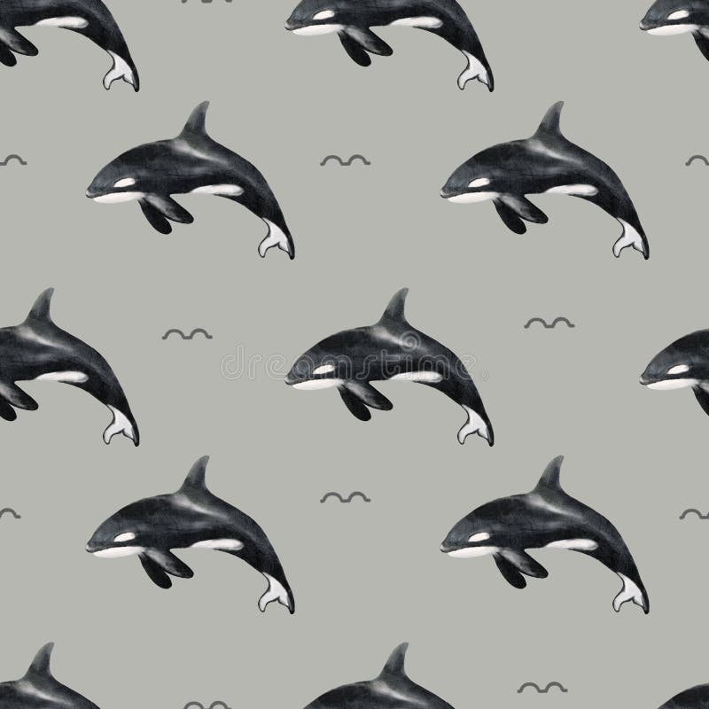 Whale and Seal Patterned Textile Design Featuring Seamless Orca Motifs ...