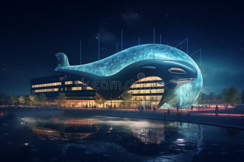 Whale Shape Illuminated Building at Night Illustration Stock ...
