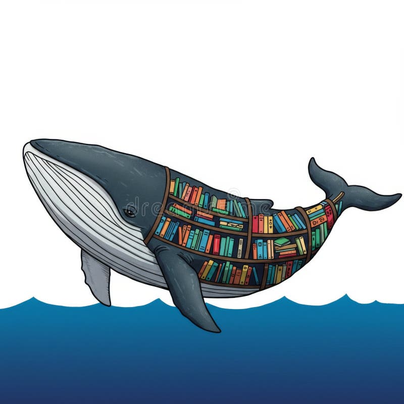 Whale Shaped Bookcase Swimming in the Ocean Stock Illustration ...