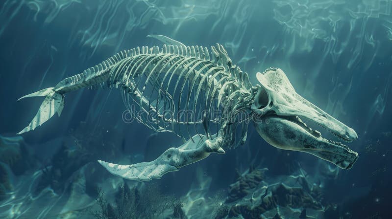 Whale Skeleton Swimming Underwater in a Sea Stock Illustration ...