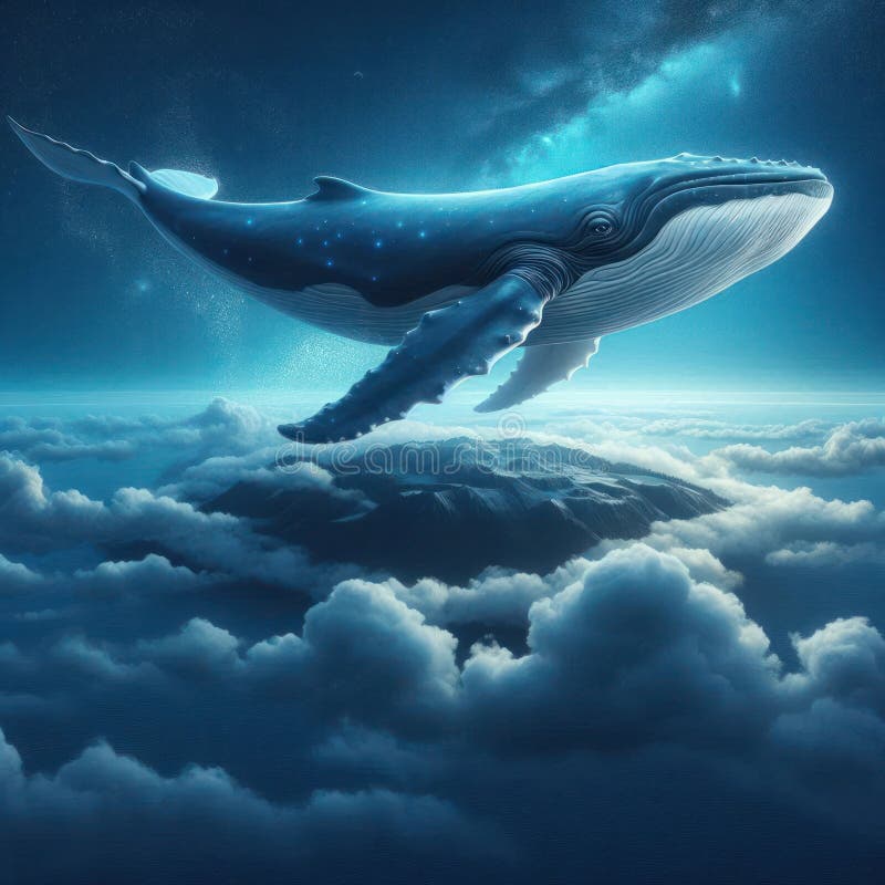 A Whale Soars in the Clouds Under the Night Sky. Stock Photo - Image of ...