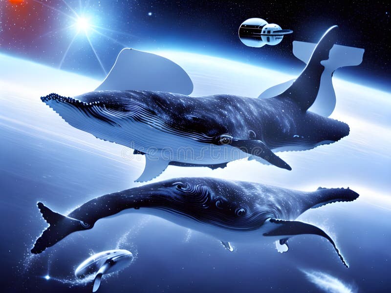 Whale in Space, Generative AI Illustration Stock Image - Image of ...