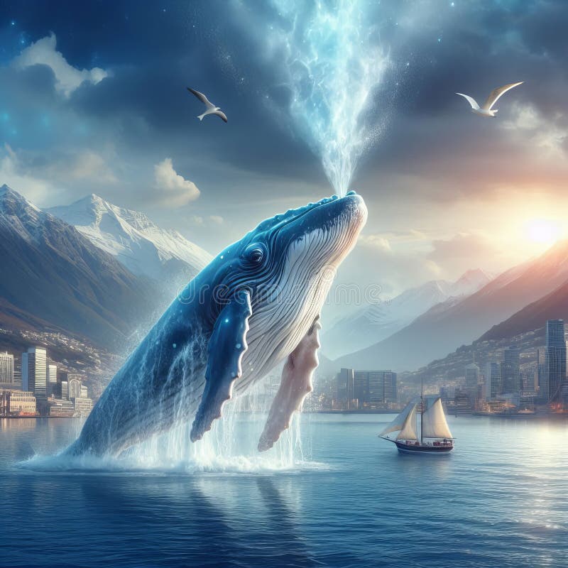 A Whale Spouting Water into the Air Stock Illustration - Illustration ...