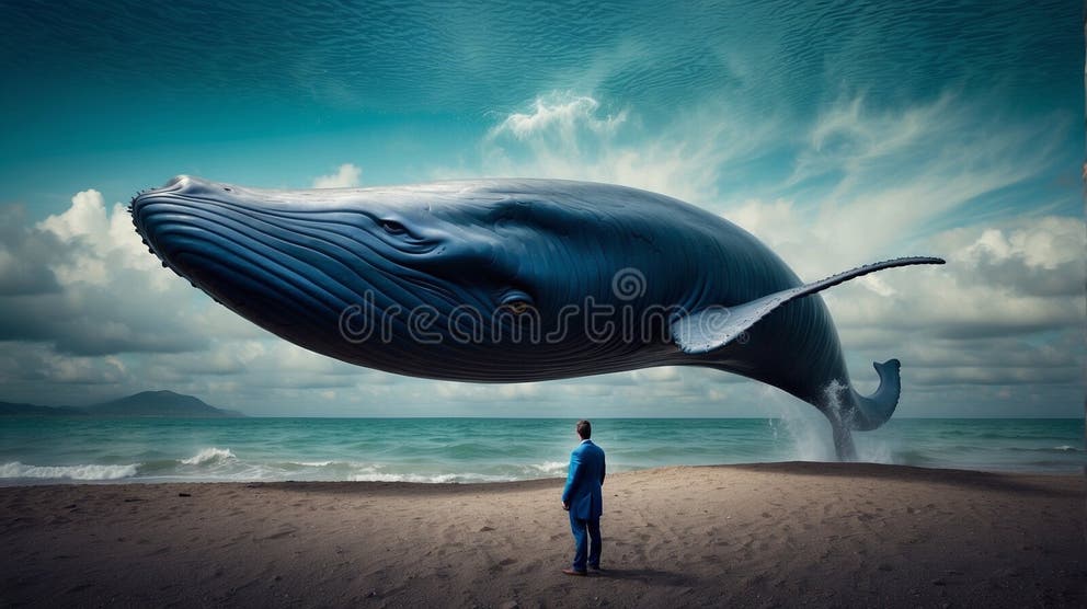 Whales Soaring Amazingly in the Sky with the Men Stock Image - Image of ...