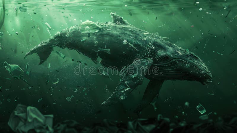 The Whale Amidst Ocean Pollution.AI Generated Image Stock Image - Image ...