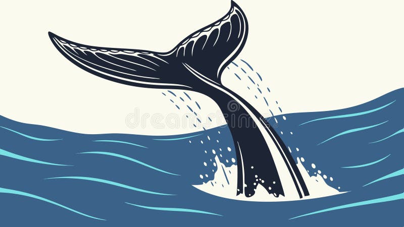 Whale Tail Fluke Ocean Splash Vector. Marine Dive Deep, Vector Design ...