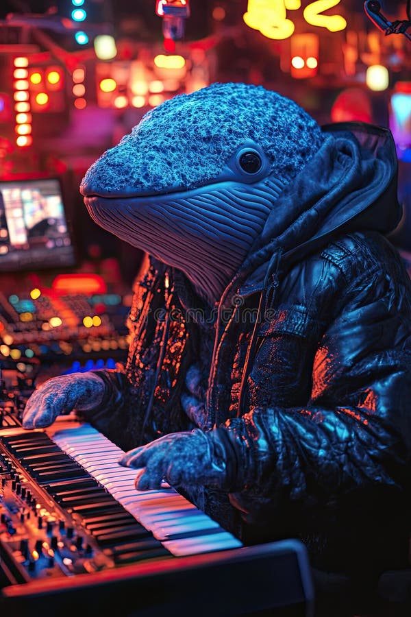 A Whale is a Trapper in the Disco Music Studio, Wearing Trapper ...