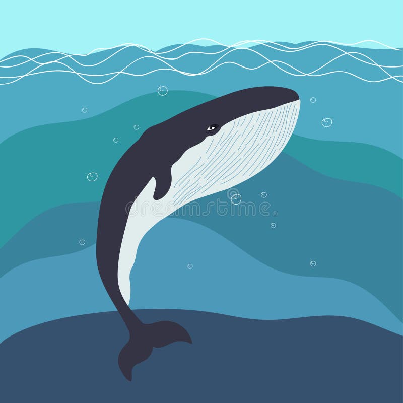 A Whale in Waves. Ocean Theme. Simple Marine Art in Flat Style Stock ...