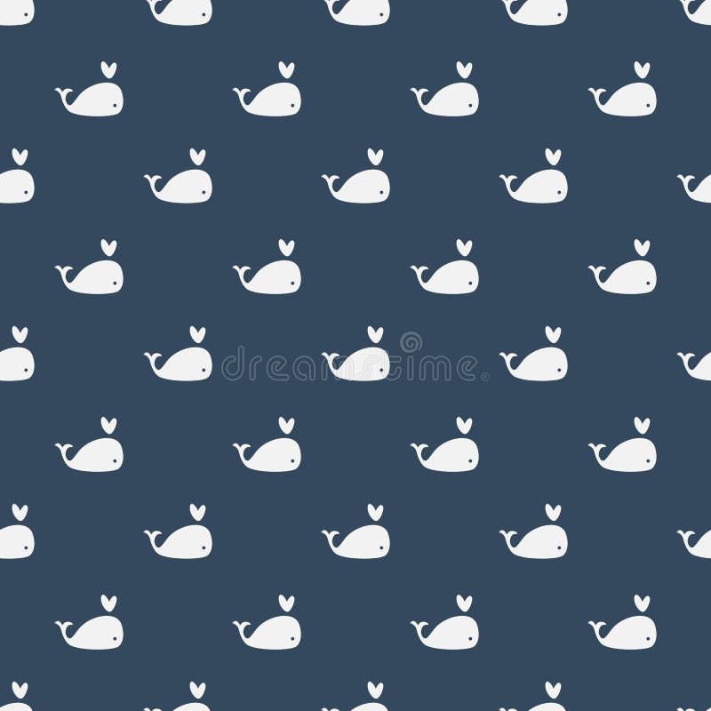 Whales Seamles Pattern on Blue Background. Stock Vector - Illustration ...