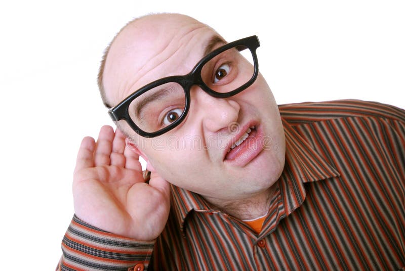 Man Listening with Big Ears. Stock Photo - Image of announcement ...