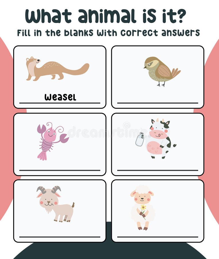 Printable Quiz Card for Kids. Guess and Write the Animalâ€™s Name You ...