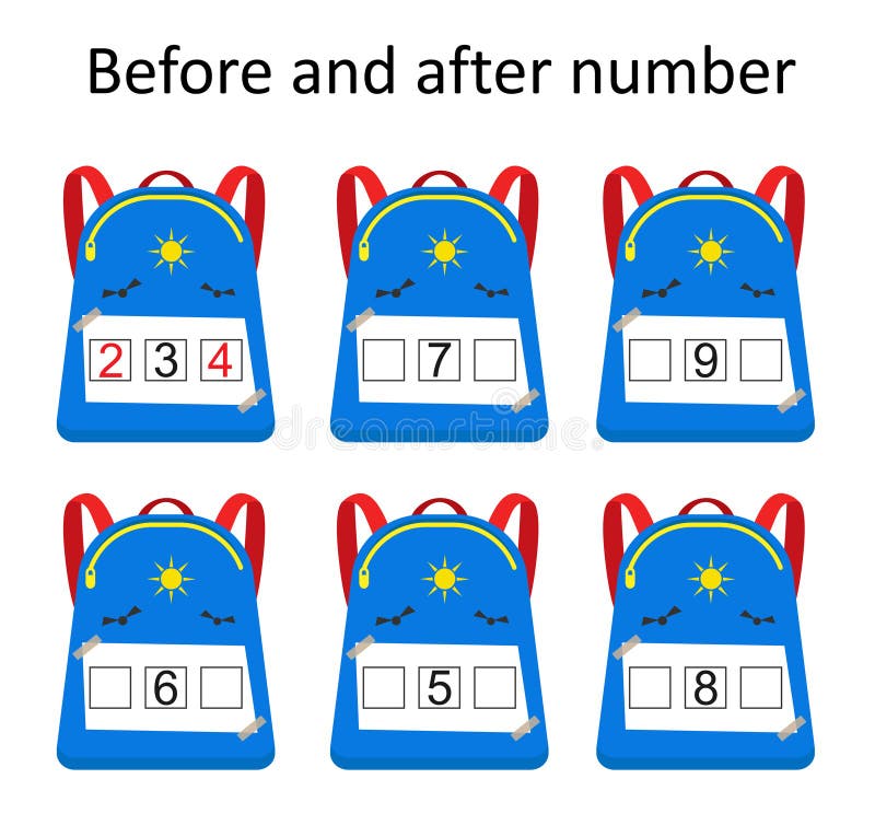 What Comes before and after. Math Worksheets for Kids Stock Vector ...