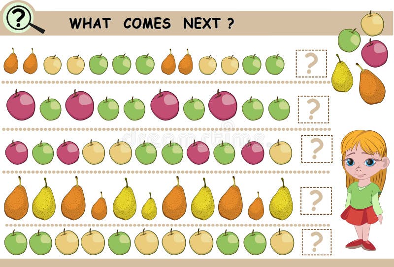 What Comes Next, Continue the Row of Objects, Colorful Apples and Pears ...