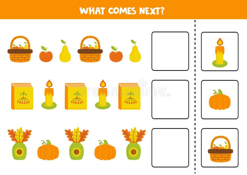 What Comes Next Game with Cute Cartoon Autumn Elements Stock Vector ...
