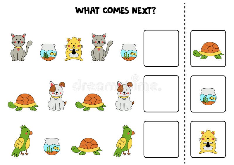 What Comes Next Game with Cute Pets. Stock Vector - Illustration of ...