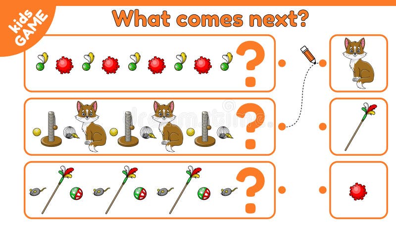 What Comes Next is Game for Kids with Cartoon Cat Stock Vector ...
