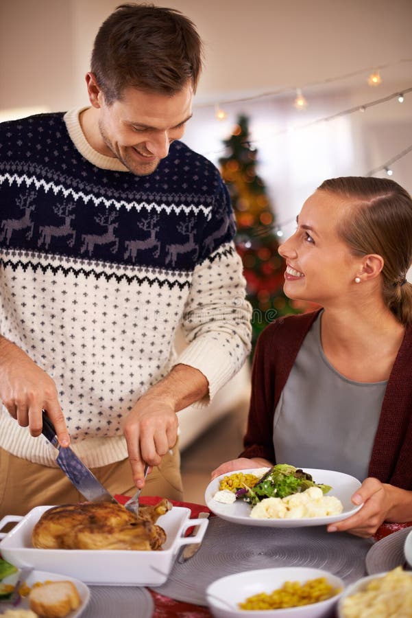 What a Delicious Christmas Dinner. a Young Couple Eating Christmas ...