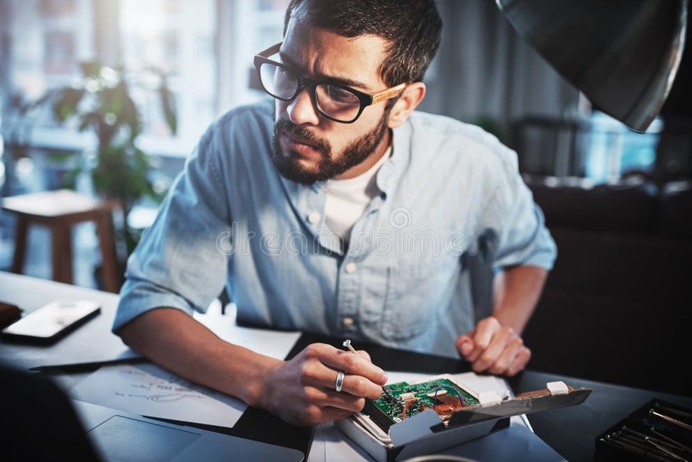 What am I Missing. a Young Engineer Working from Home. Stock Image ...