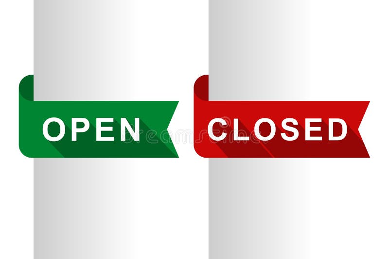 Vibrant Flat Vector Open and Closed Signs in Red, Isolated on White ...