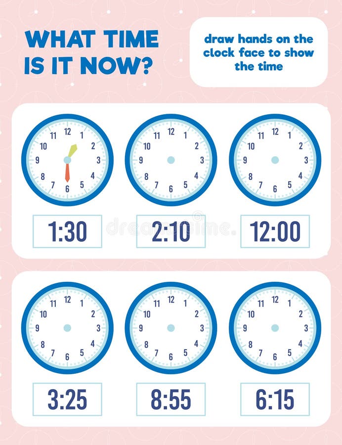 Time Worksheet Practice Print Page Stock Vector - Illustration of hands ...