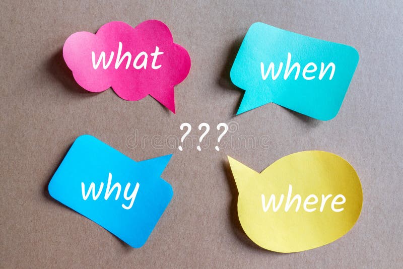 What when Why Where Questions on Speech Bubbles Stock Image - Image of ...