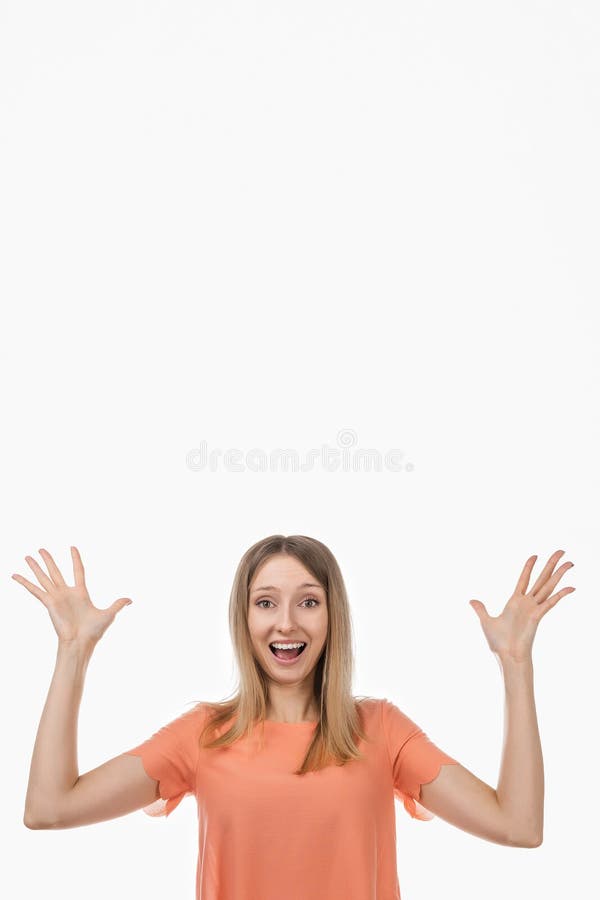 What Wonderful News Surprised And Happy Young Girl Express Overjoy And