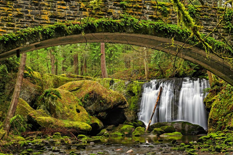 Whatcom Falls As Seen from Under the Bridge in Washington State Stock ...