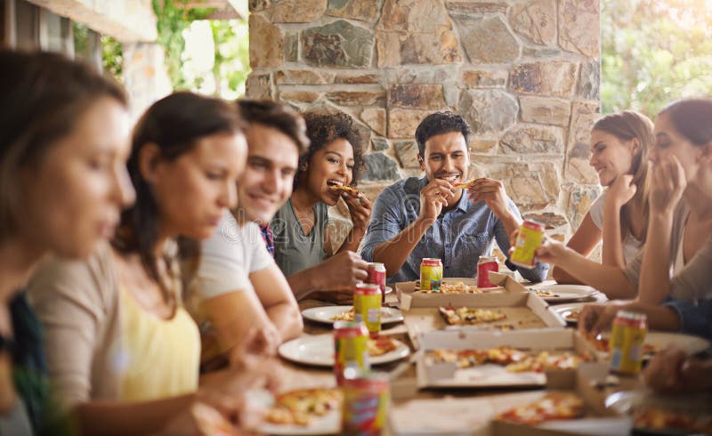 Whats Better Than Pizza with Friends. a Group of Friends Enjoying Pizza ...