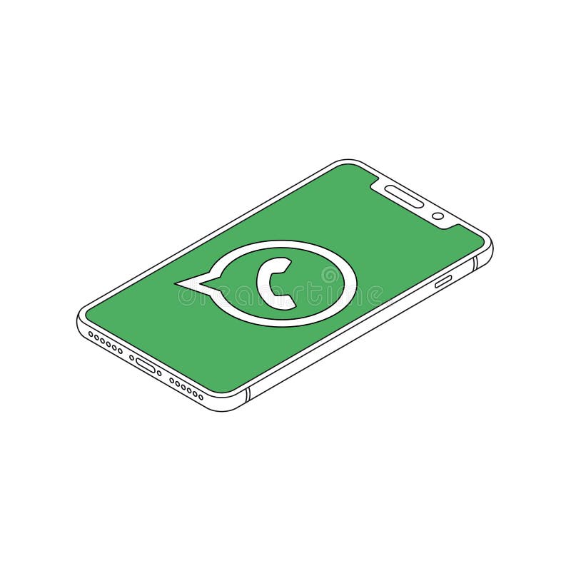 Whatsapp Logo on Iphone X Display Isometric Outline Vector Illustration ...