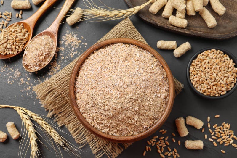 Wheat Bran on Black Table, Flat Lay Stock Photo - Image of agriculture ...