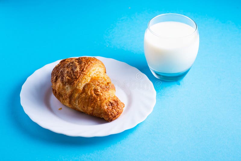 Wheat Bread Breakfast and Milk in Morning, Croissant, Plate Stock Photo ...