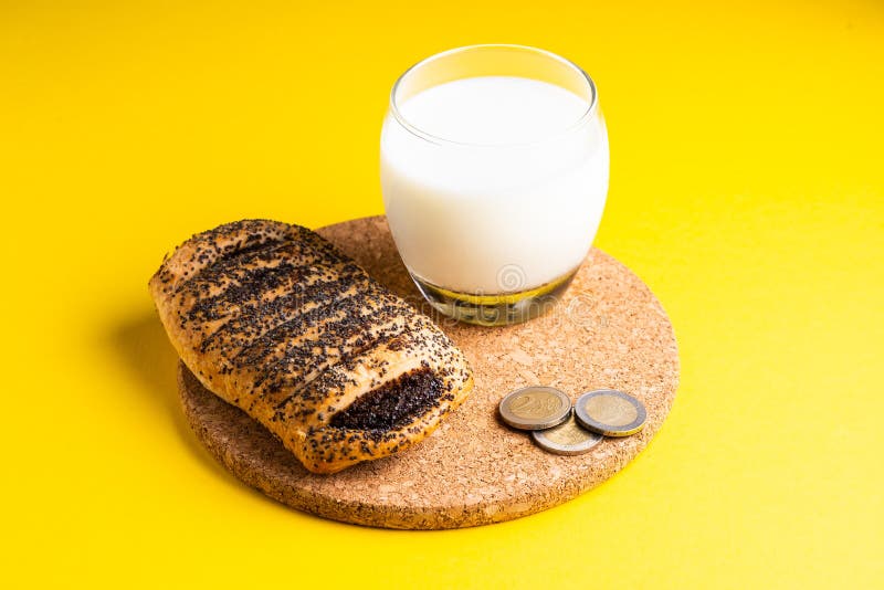 Wheat Bread Breakfast and Milk in Morning, Croissant, Plate Stock Image ...