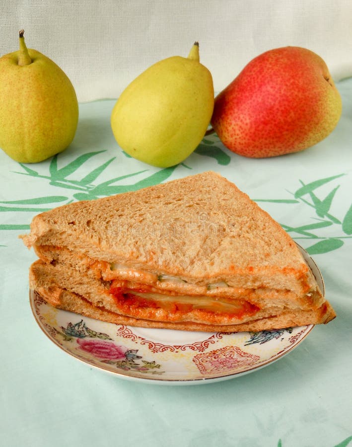 Wheat Bread Three Decker Sandwich Inside Spicy Chicken Stock Image ...
