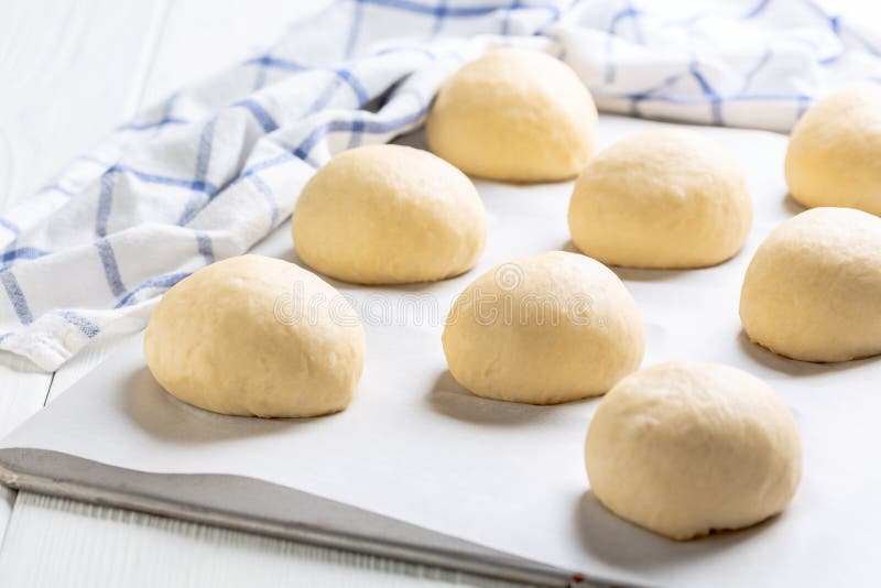 Wheat Buns Rising on a Baking Sheet Stock Image - Image of kitchen ...