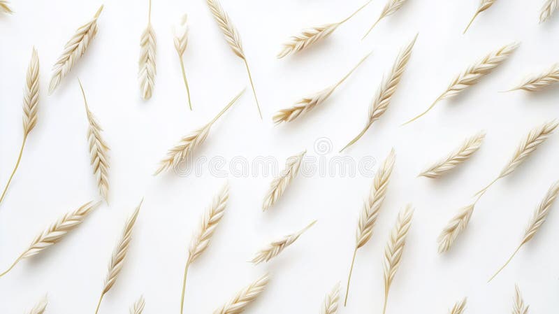 Wheat Ears Pattern on White Background, Top View, Copy Space Stock ...