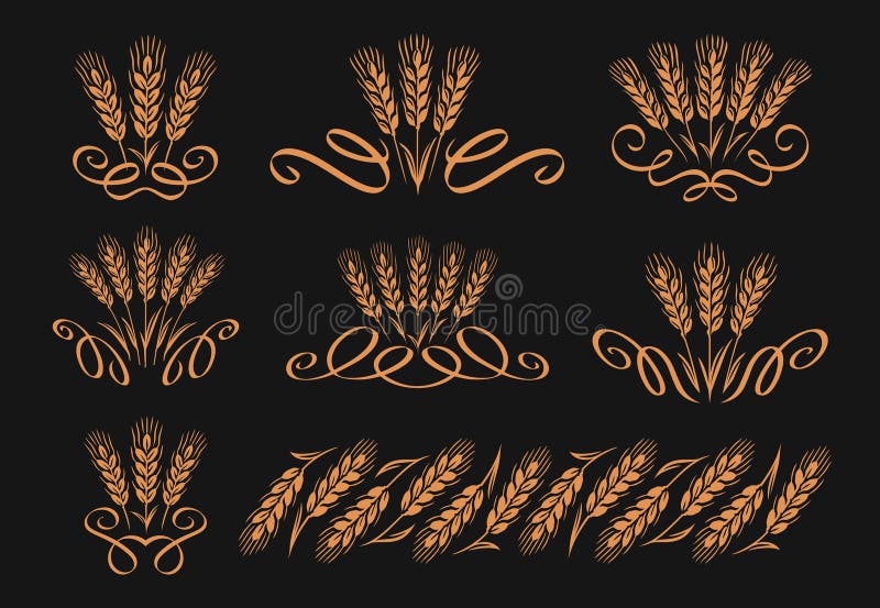 Wheat Emblem Symbols Set. Decorative Design Elements for Packaging or ...