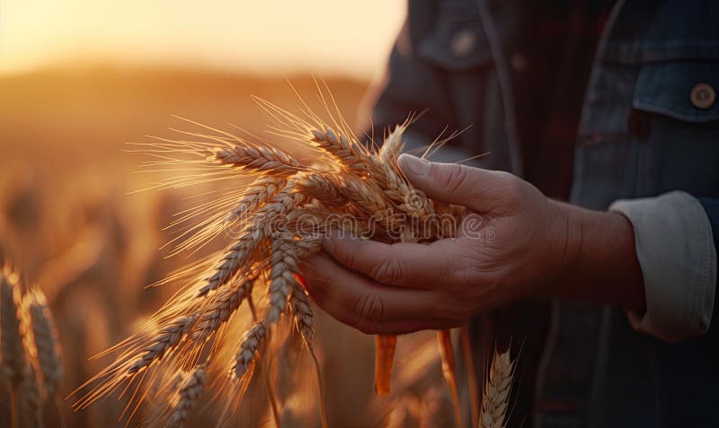 Wheat Farmer Admiring the Golden Crop he Worked Hard To Grow Creating ...