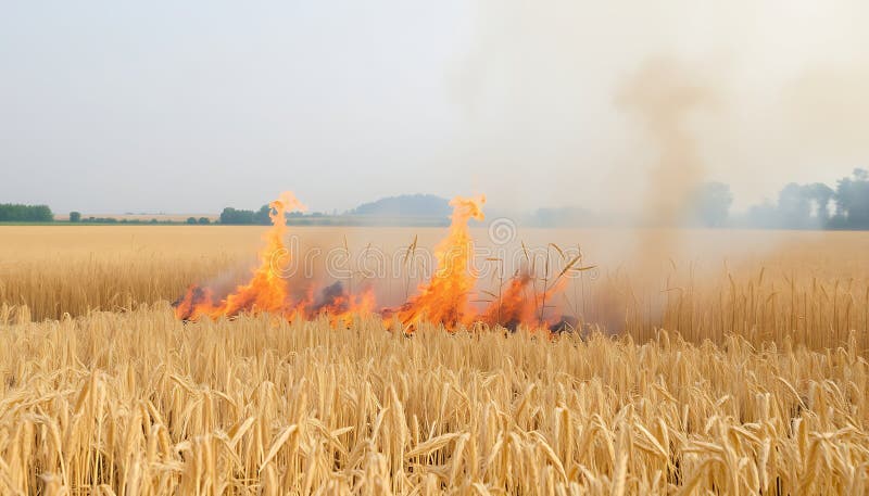 Wheat Field Fire with Smoke, Representing Agricultural Burning and ...