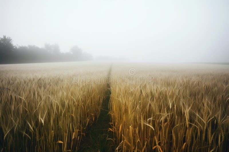 Field on a Foggy Day Framed by Bare Trees Stock Image - Image of forest ...