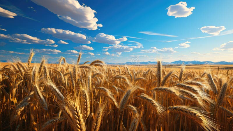 Wheat Field, Gold Wheat Field and Blue Sky Stock Illustration - Illustration of background ...