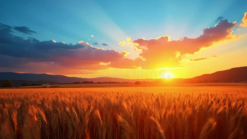 Wheat Field with Sunrise Generative Al Stock Video - Video of season ...