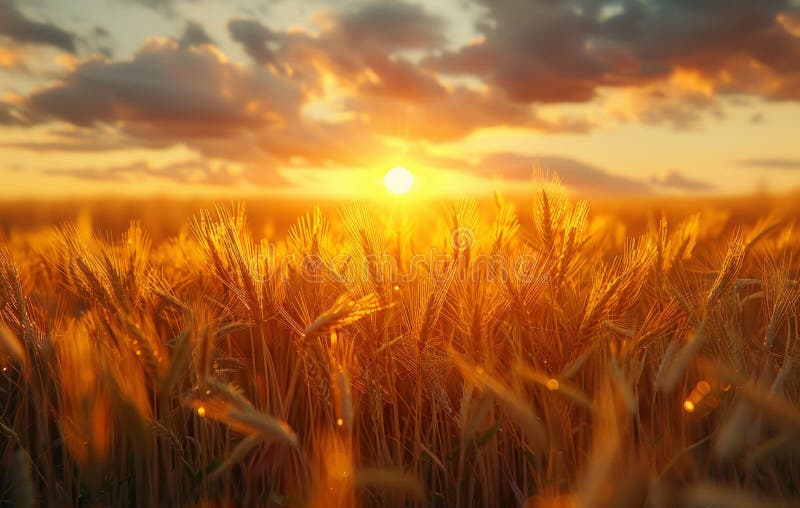 Wheat field at the sunset stock photo. Image of grain - 310279342