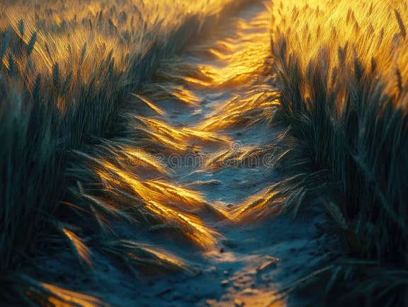 Wheat Field Sunset Path stock image. Image of nature - 373206907