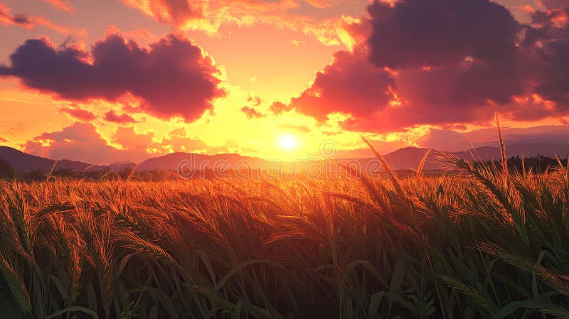 Wheat Field Sunset, Realistic, Cinematic Light, Sharp Focus. Stock ...