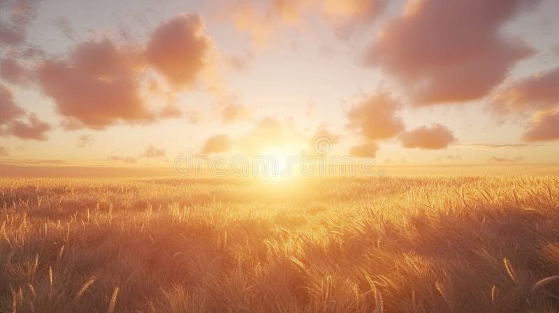 Wheat Field Sunset, Realistic, Cinematic Light, Sharp Focus. Stock ...