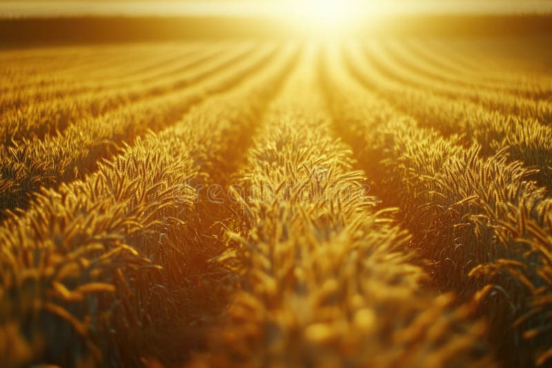 Wheat Field at Sunset with Warm Light and Shadows Stock Image - Image ...