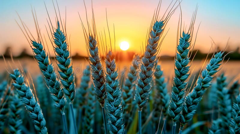 A wheat field at sunset stock image. Image of field - 317544893