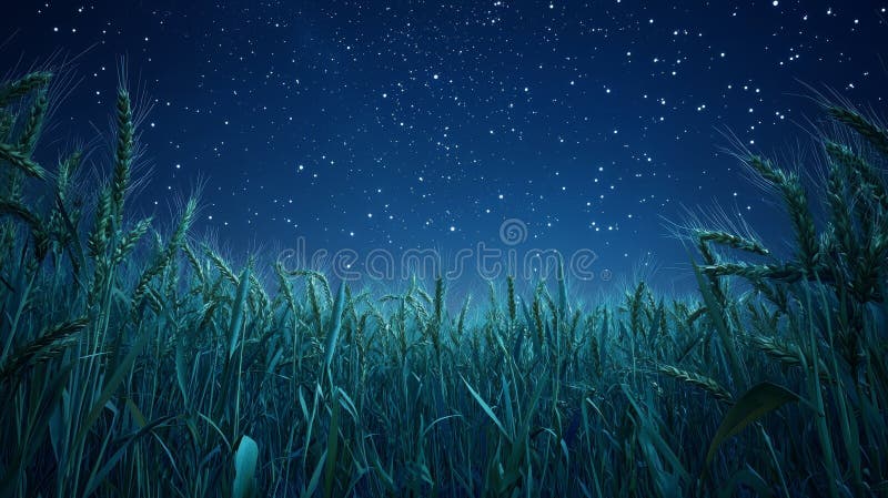 Wheat Fields Under a Starry Night Sky, with Streaking Stars ...